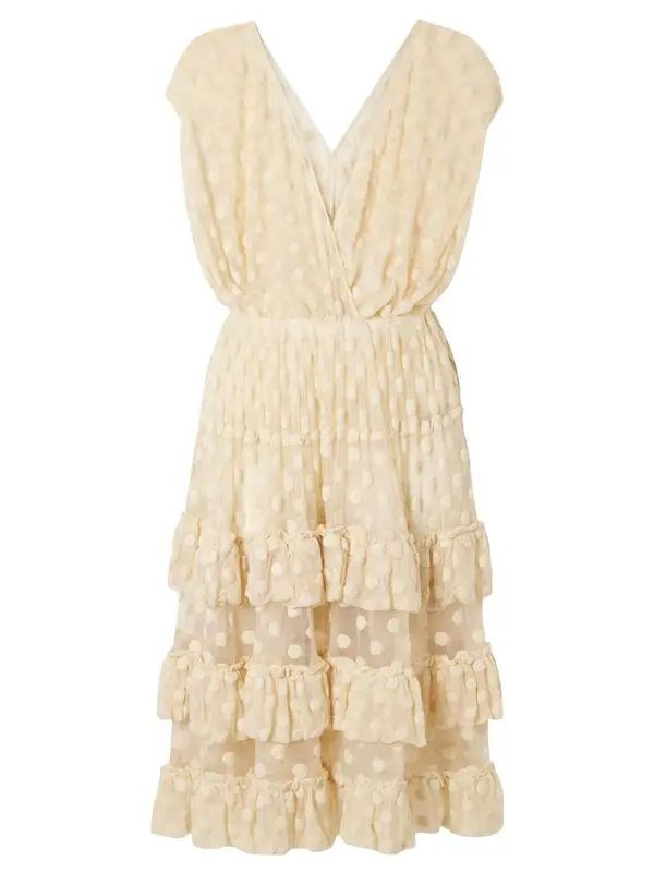 Dries Van Noten Ruffled Polka Dot Cotton-blend Mesh Midi Dress - Nude