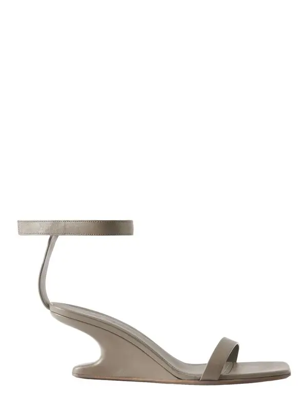 Rick Owens Cantilever Leather Wedge Mules - Gray