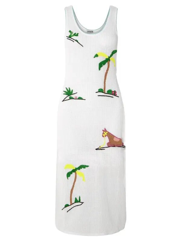 Staud Luma Embroidered Cotton Knit Dress - White
