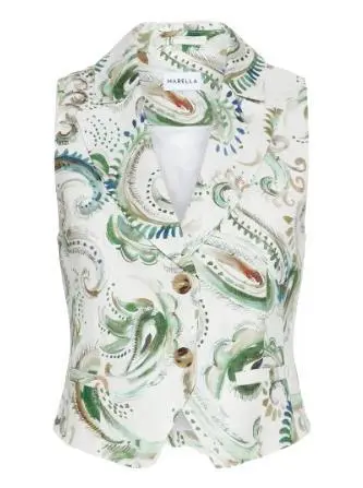 Marella Printed Linen Gilet - Optical White