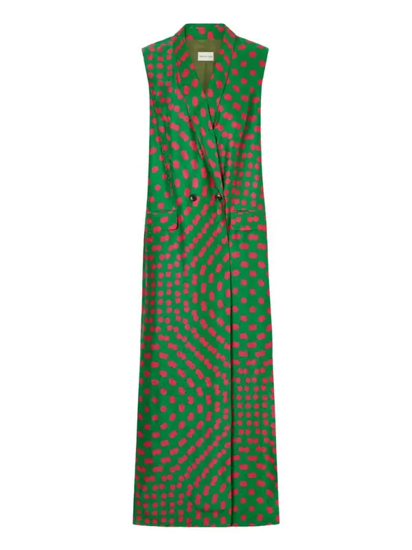 Dries Van Noten Polka Dot Satin-jacquard Vest - Green