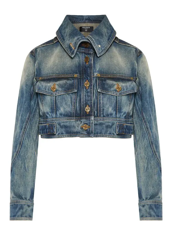 Balmain High-collar Two-pocket Denim Jacket - Blue