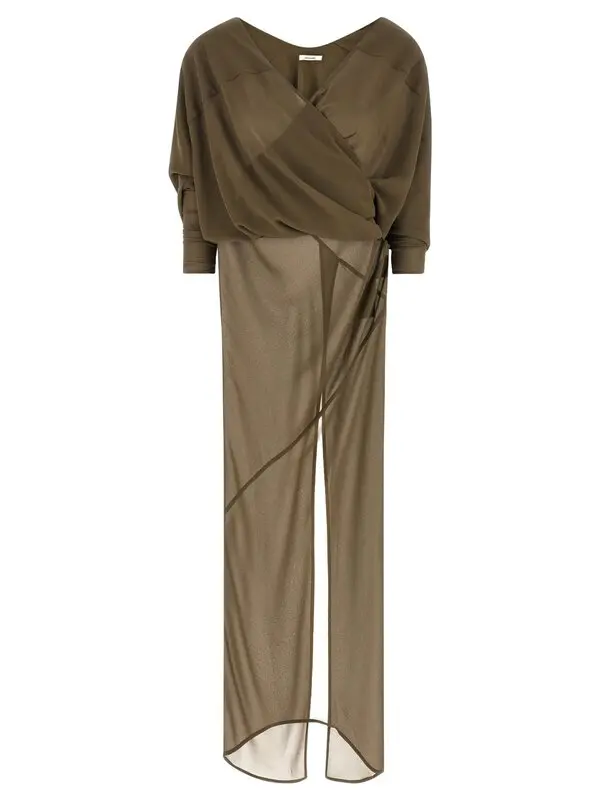 ENTIRE STUDIOS Asymmetric Sheer Maxi Dress - Green