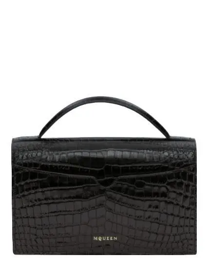 Alexander McQueen Skull Embellished Embossed Top Handle Bag - Black