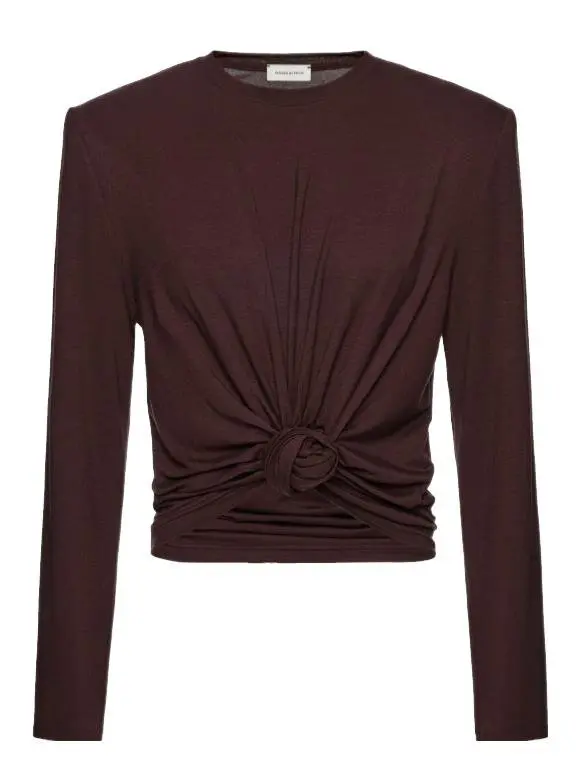 Magda Butrym Knotted Long Sleeve Jersey Blouse - Brown