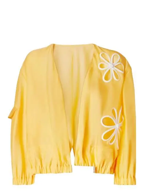 Fendi Floral Cut-out Silk Organza Bomber Jacket - Yellow