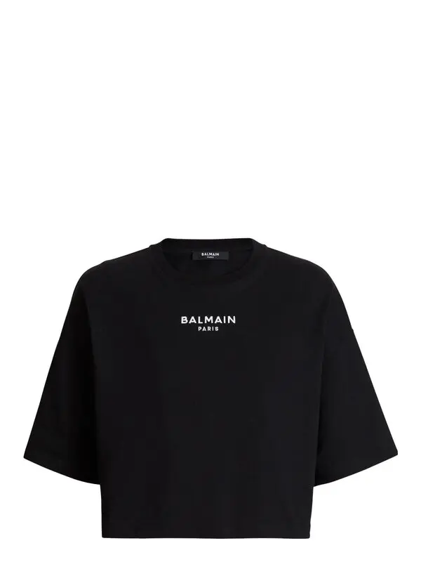 Balmain Embroidered Paris Logo Cropped T-shirt - Black