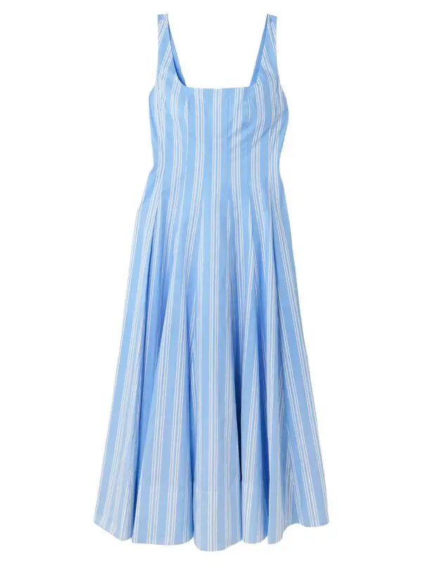 Staud Wells Patchwork Striped Midi Dress - Blue