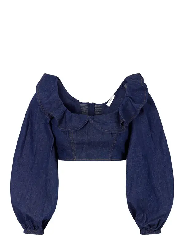 Zimmermann Aster Frill Cotton-denim Top - Blue