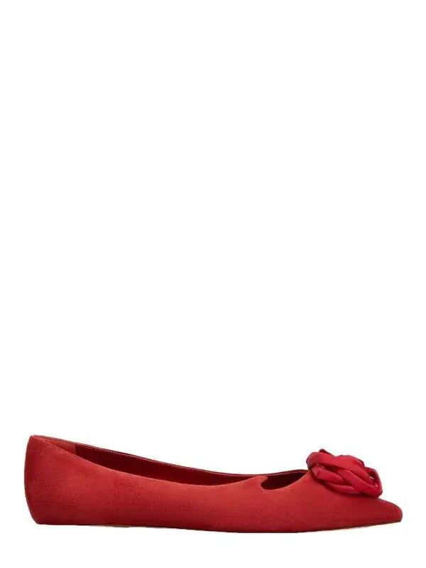 ROGER VIVIER Suede Ballet Flats With Rose Embellishment - Red