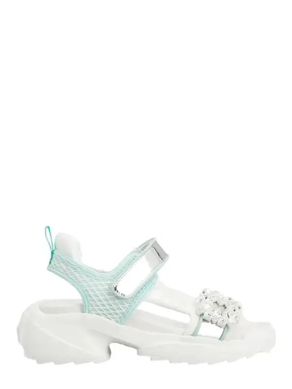 ROGER VIVIER Viv On The Run Crystal Embellished Sandals - White, Green