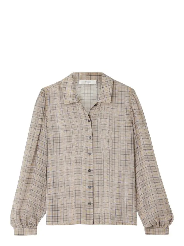 FRAME Plaid Silk Chiffon Shirt - Nude