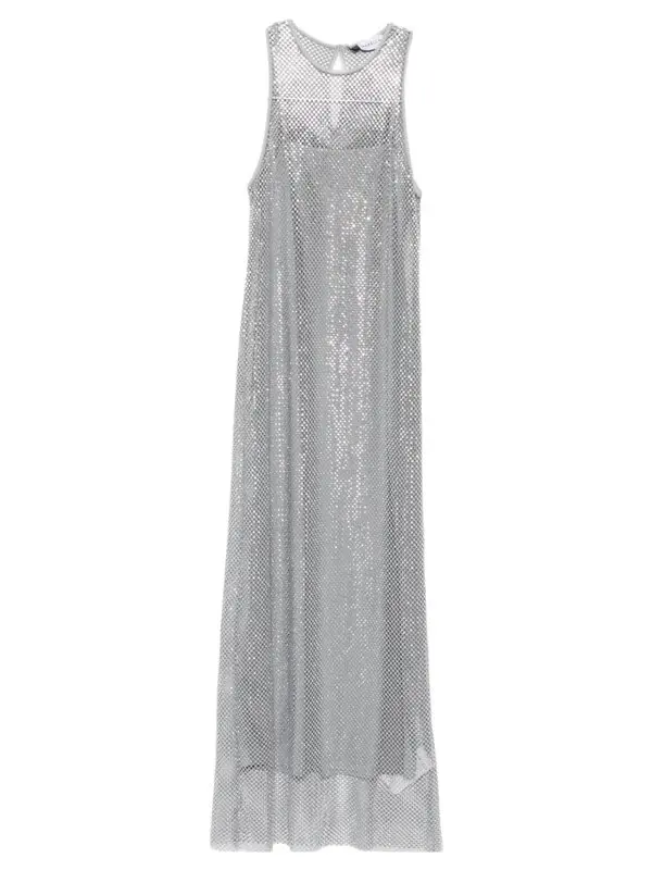 Marella Sleeveless Rhinestone Mesh Maxi Dress - Gray