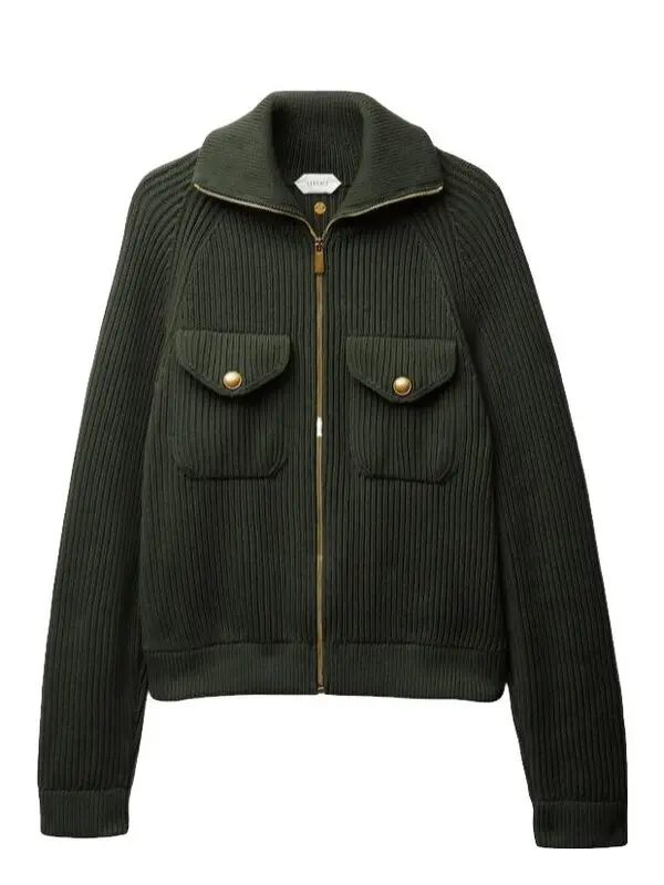 Versace Ribbed Zip-up High Neck Cardigan - Green