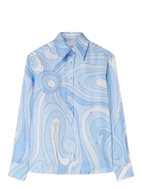 Emilio Pucci Printed Silk Button-up Shirt - Blue