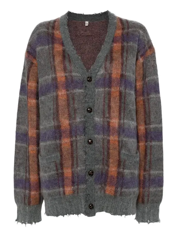 R13 Checked V-neck Cardigan - Gray/multicolor