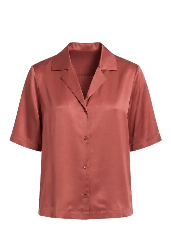 Peserico Short-sleeve Button Shirt With Classic Lapels - Red-leaf Heather