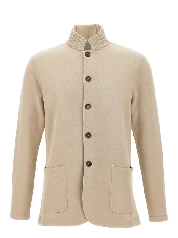 Eleventy Ribbed Collar Buttoned Cardigan - Nude