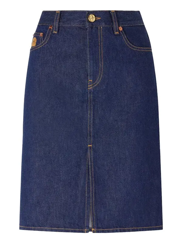 BLAZÉ MILANO Denim Midi Skirt With Front Slit - Blue