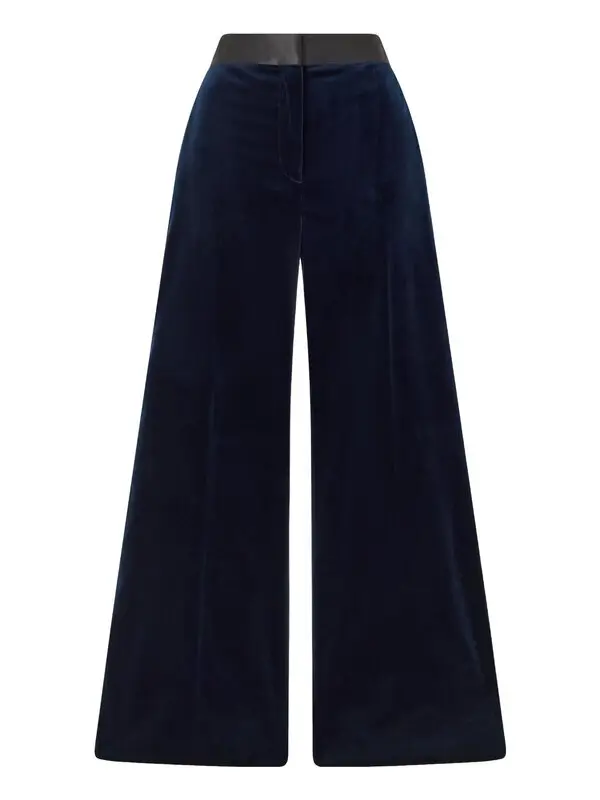 Victoria Beckham Wide-leg Velvet Trousers With Satin Waistband - Black