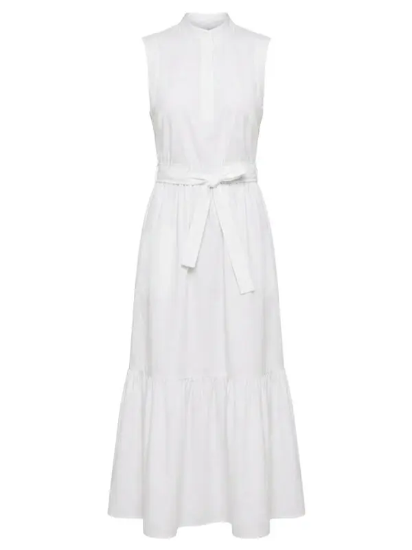 Peserico Sleeveless Mandarin Collar Maxi Dress - White