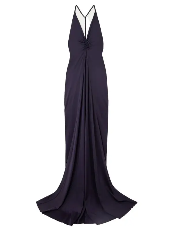 Victoria Beckham Cutout Ruched Stretch-satin Gown - Black