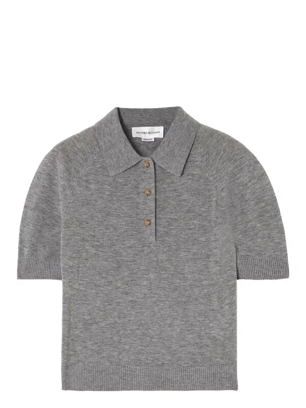 Victoria Beckham Wool Polo Shirt With Logo Tab - Grey