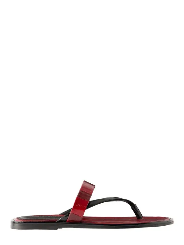 Dries Van Noten Striped Leather Flip Flop Sandals - Red