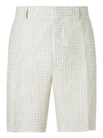 Fendi Beige Linen Shorts With Ff Stitching Motif - Light Brown