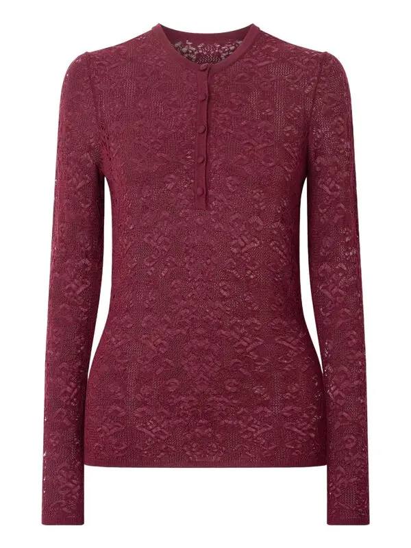 Gabriela Hearst Pointelle-knit Wool Henley Top - Red