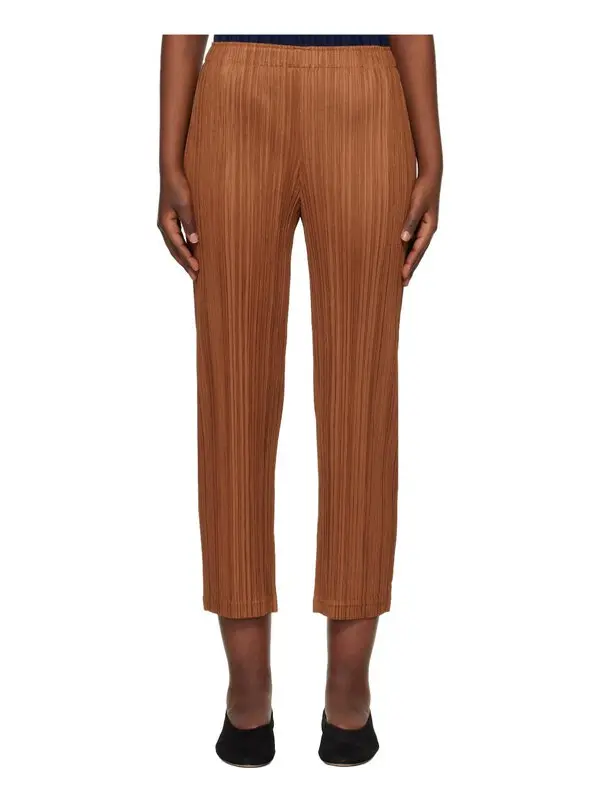 PLEATS PLEASE BY ISSEY MIYAKE Pleated Straight-leg Elastic Waist Trousers - Brown