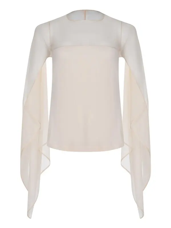 Alberta Ferretti Sheer Cape-sleeve Top - White