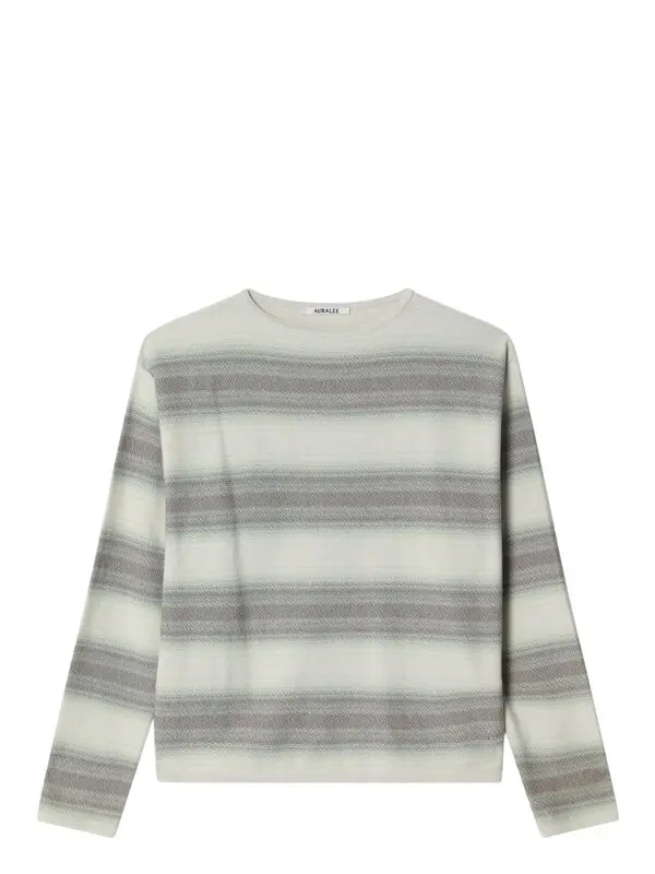 Auralee Striped Cotton And Silk Sweater - Lime Gray Stripe