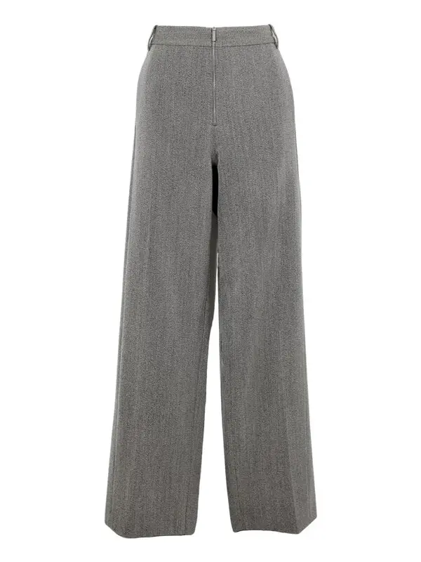 Tibi Wool Straight-leg Pants With Zip Front And Pressed Pleats - Gray