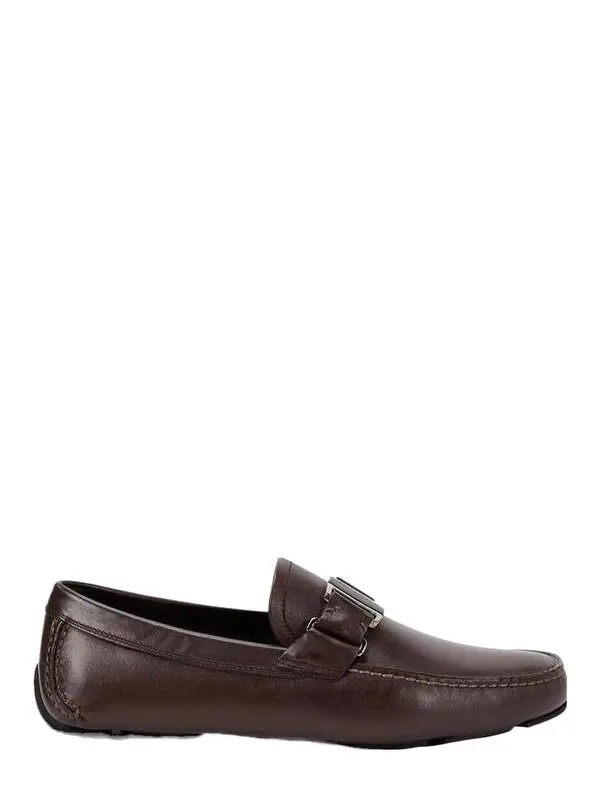 FERRAGAMO Chocolate Buckle Loafers - Black