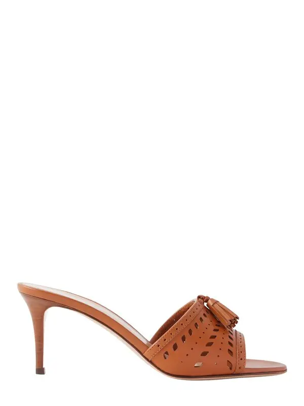 GIANVITO ROSSI Laser-cut Leather Mules With Tassel Detail - Brown