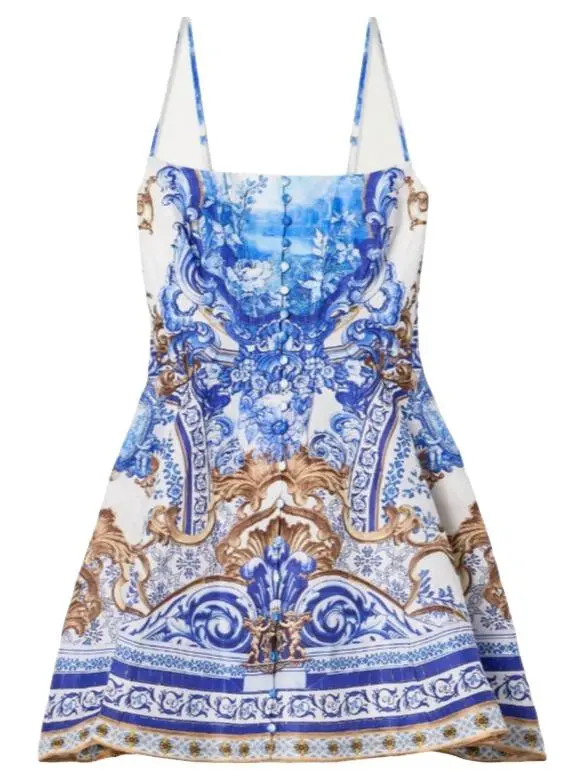 Camilla Printed Spaghetti Strap Dress - Blue