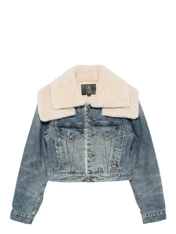 R13 Long Sleeve Denim Jacket With Wool Collar - Blue