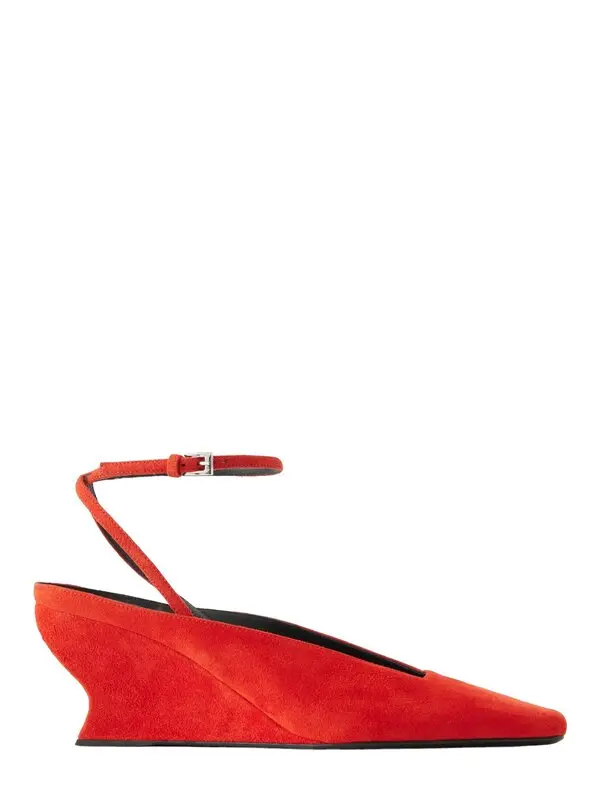 Alaïa Suede Wedge Mules With Ankle Straps - Red