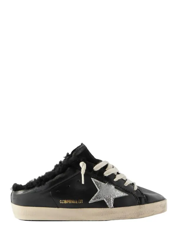 GOLDEN GOOSE Super-star Sabot Shearling-lined Leather Sneakers - Black