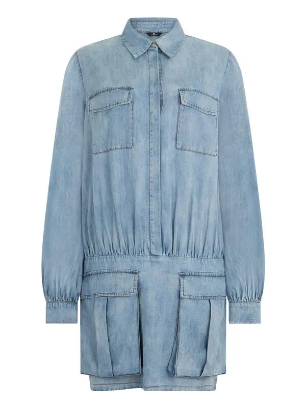 7 For All Mankind Long-sleeved Denim Utility Dress - Blue