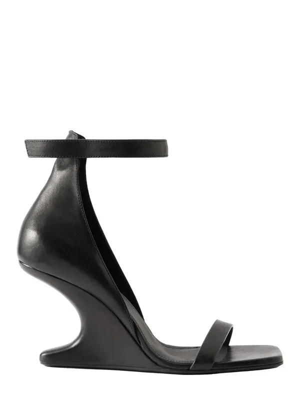 Rick Owens Cantilever Leather Wedge Mules - Black