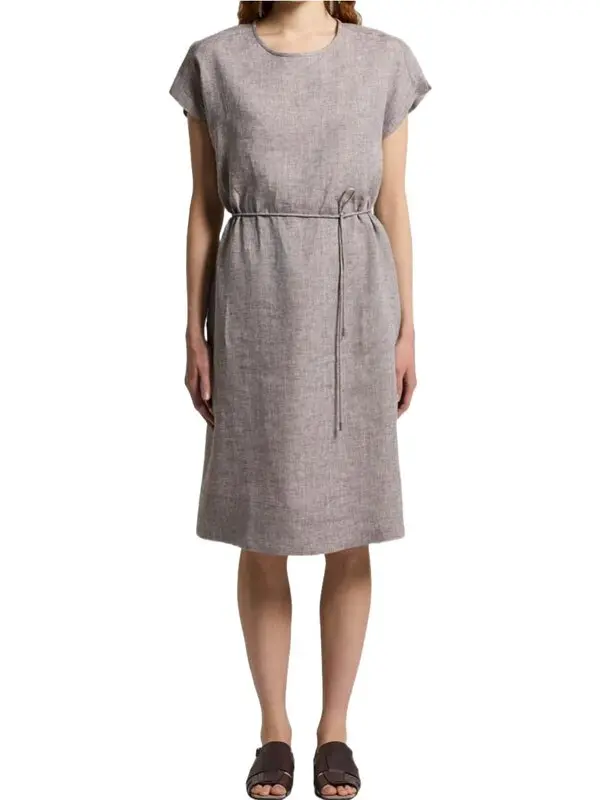 Peserico Tie-waist Short-sleeve Dress - Seaside Sand Beige