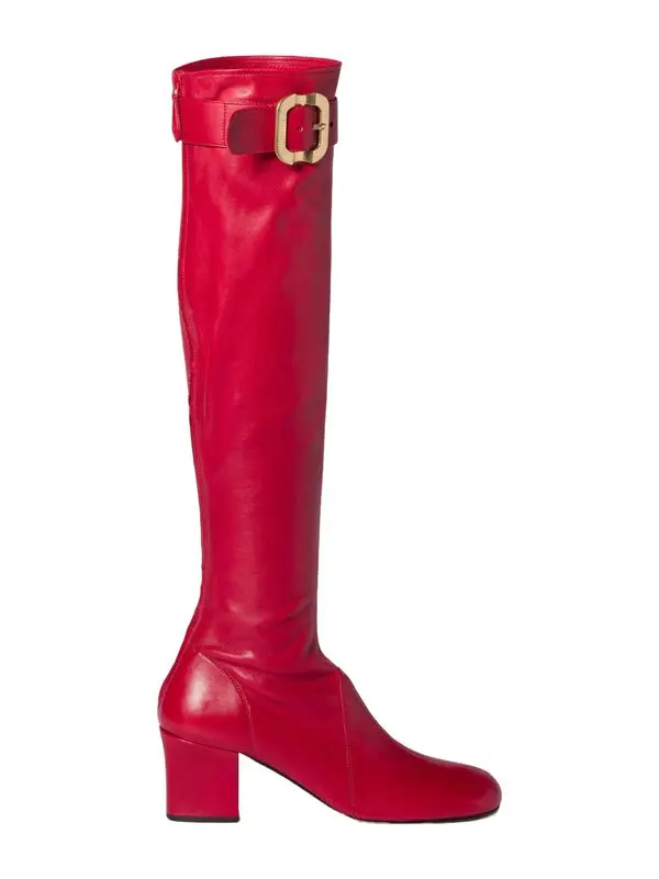 Miu Miu Nappa Leather Knee-high Boots With Buckle Detail - Red