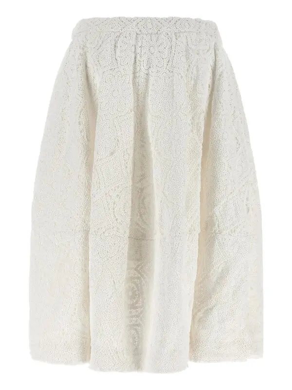 Comme Des Garçons Elastic Waist Midi Skirt With Lace Details - White