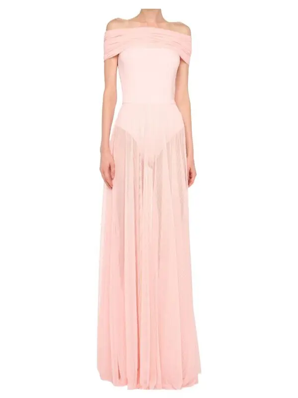 Norma Kamali Cowl Combo Flared Gown - Ballet Powder