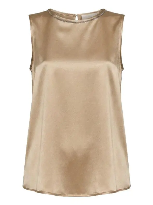 Peserico Crewneck Sleeveless Top - Gold Beige