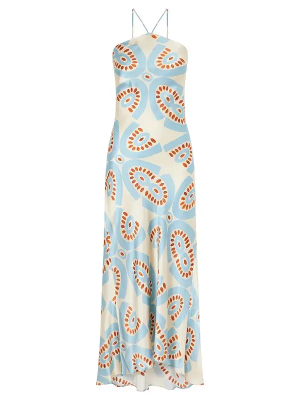 Themis Z Thaleia Printed Silk-satin Halterneck Maxi Dress - Blue