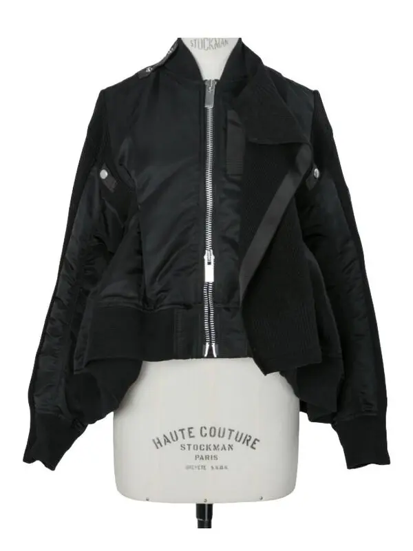Sacai Paneled Zip Knitted Jacket - Black