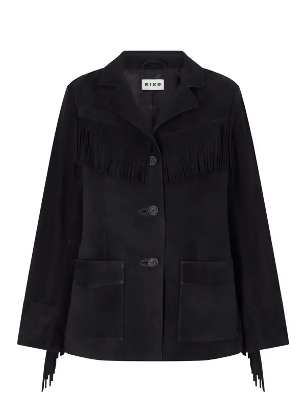Rixo Teagan Suede Fringed Jacket - Black